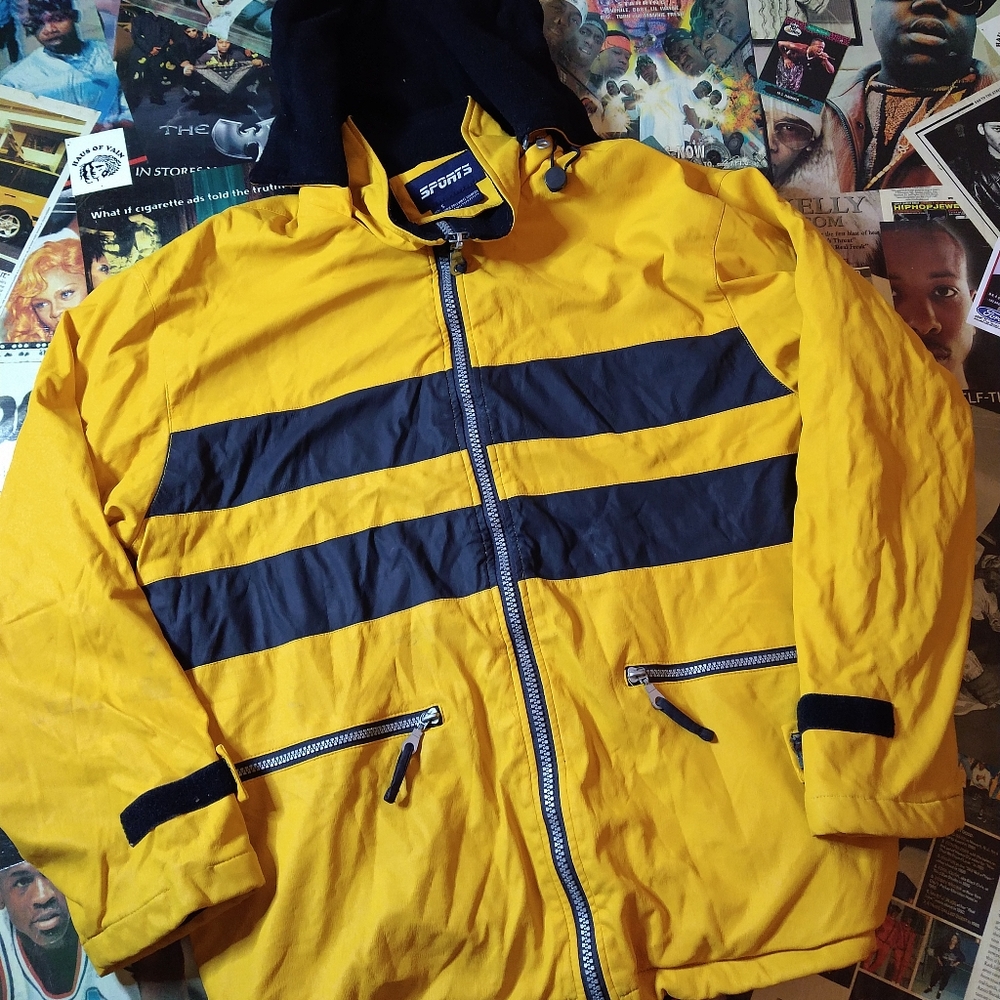 Vintage Black & Yellow Racing Stripes Jacket Hooded F… - Gem